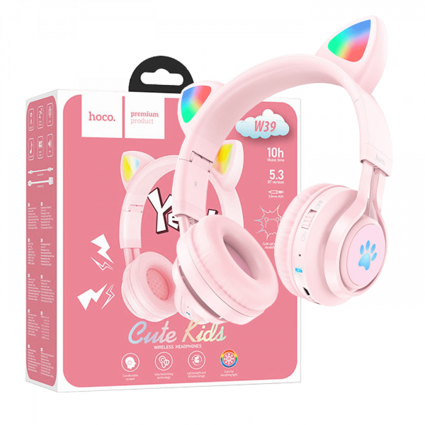 hoco. Bežične stereo slušalice, Bluetooth v5.3, 400mAh - W39 slušalice Mačje uši,Pink