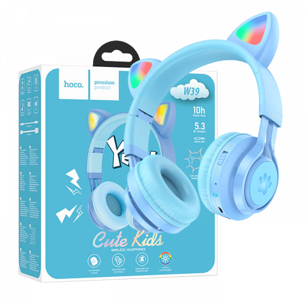 hoco. Bežične stereo slušalice, Bluetooth v5.3, 400mAh - W39 slušalice Mačje uši,Plave