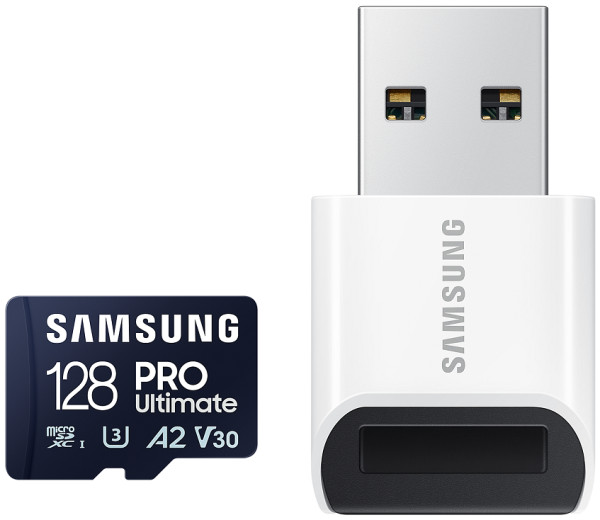 MicroSD 128GB, PRO Ultimate, SDXC, UHS-I U3 V30 A2, Read up to 200MB/s, Write up to 130 MB/s, for 4K and FullHD video recording, w/USB Card reader ( MB-MY128SB/WW )