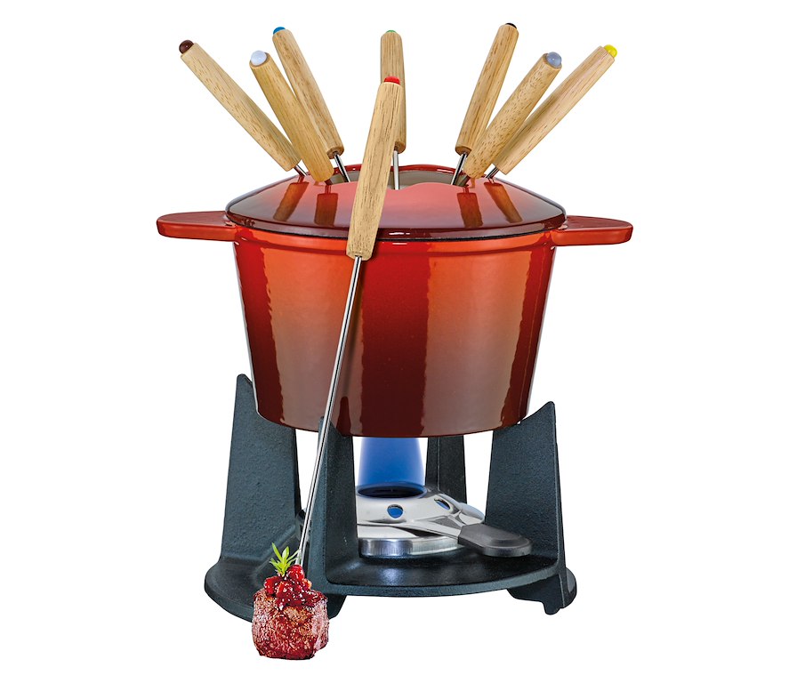 17. Fondue Garnitura “GRENOBLE” od livenog gvožđa-guss crvena Ø18 cm -1,5 lit – SPRING, Cena: 17.976,oo din