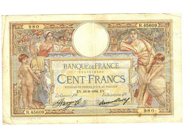 Francuska 100 francs 1934
