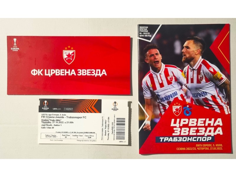 2022, CRVENA ZVEZDA - TRABZON! Program + ulaznica + ...