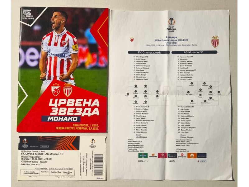 2022, CRVENA ZVEZDA - MONAKO! Program + ulaznica + ...!