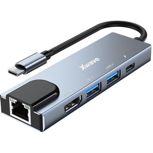 Xwave 5 in1 adapter TIP-C na HDMI/USB3.0/PD/RJ-45/Port replikator