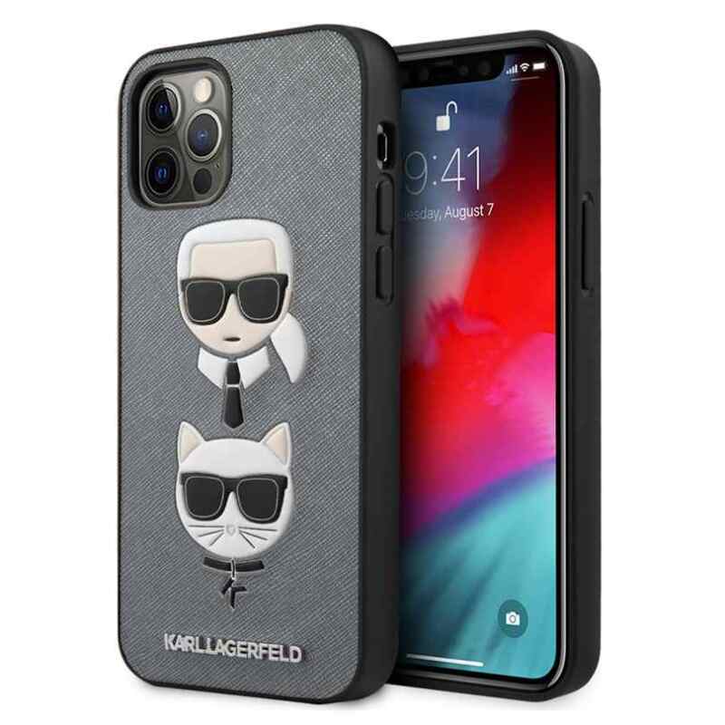 Maska Karl Lagerfeld CPU Saffiano K&C Heads za iPhone 12/12 Pro srebrna KLHCP12MSAKICKCSL