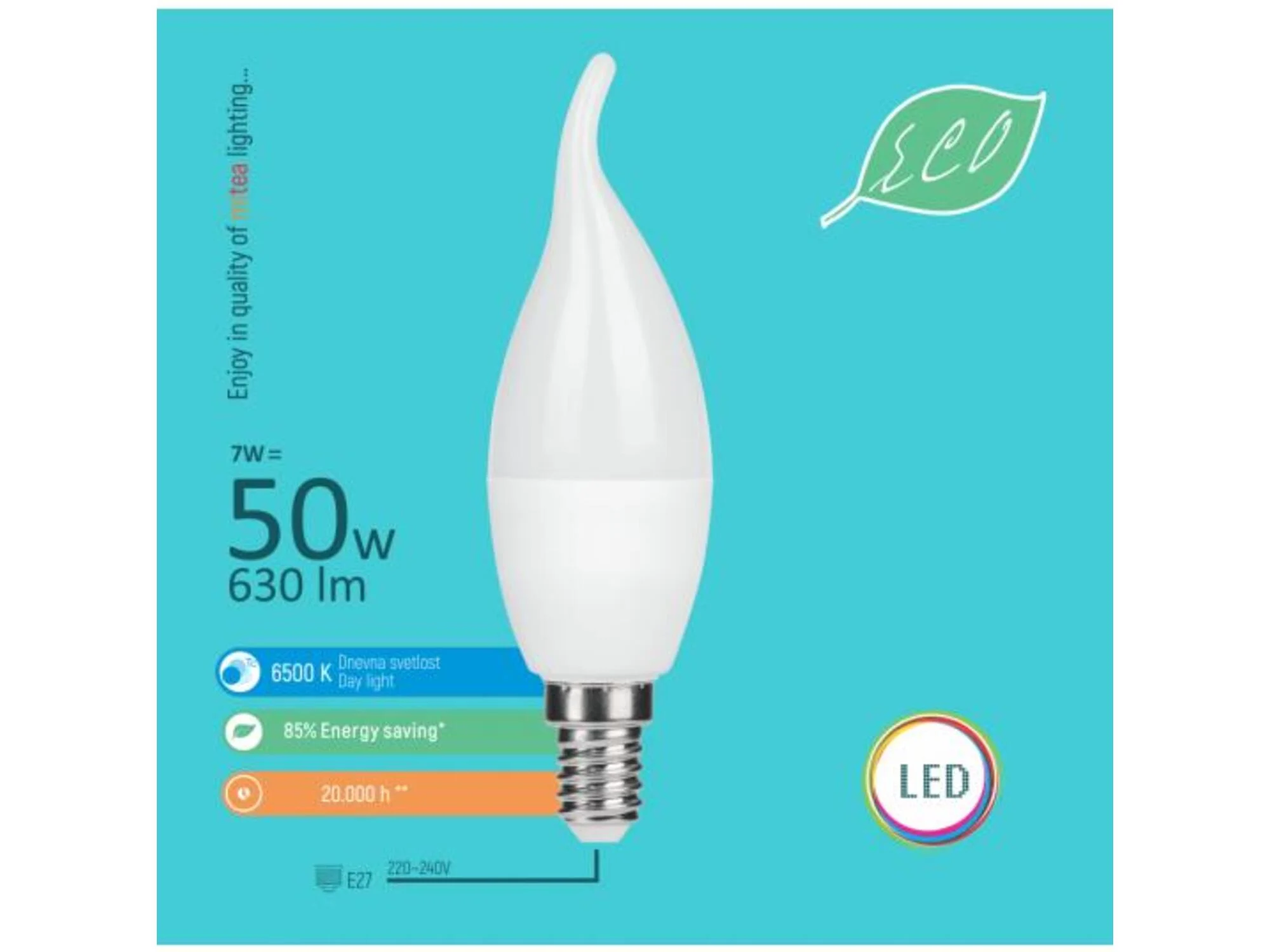 Mitea Lighting LED Eco sijalica 220-240V E14 7W C37 deko sveća 6500K