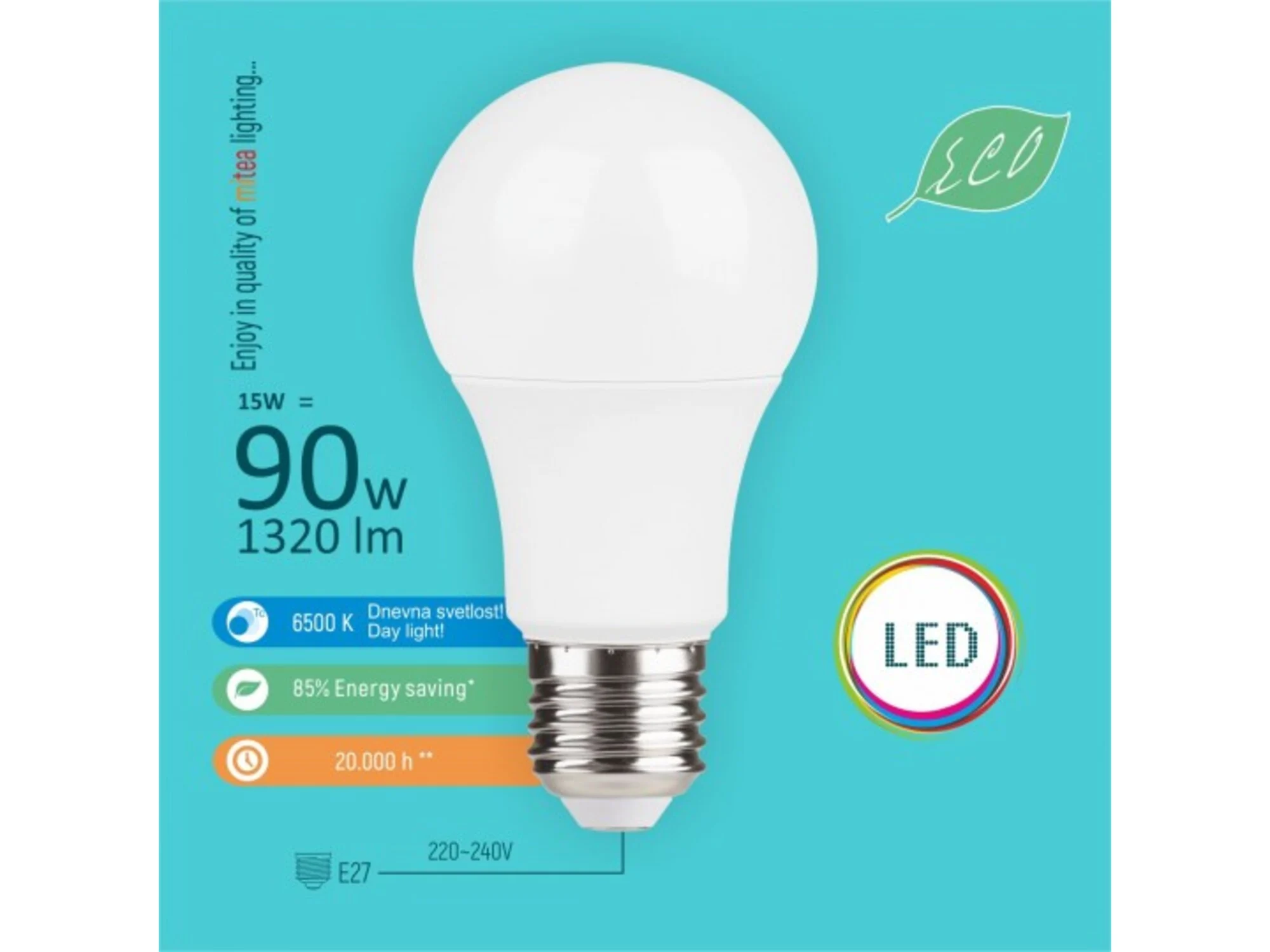 Mitea Lighting LED Eco sijalica 220-240V E27 15W A60 6500K