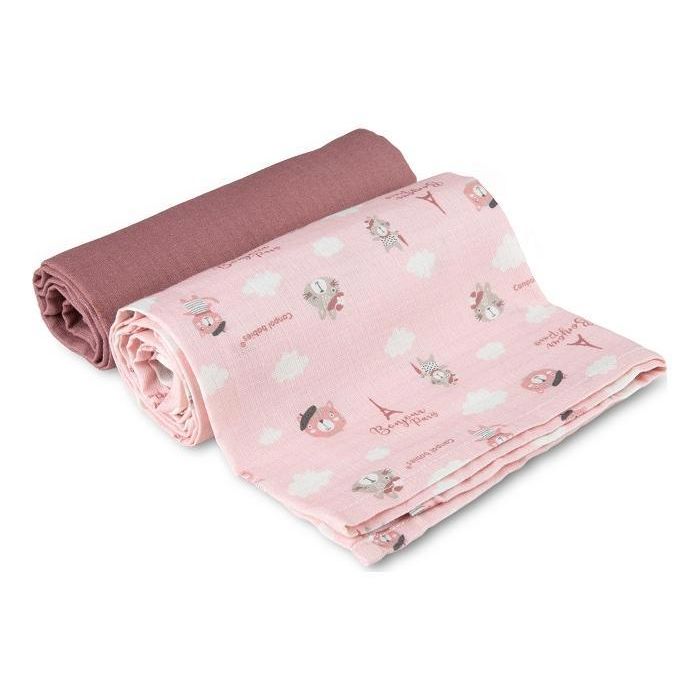 CANPOL BABIES MUSLIN PELENA (70x70cm) BONJOUR PARIS PINK - 2kom