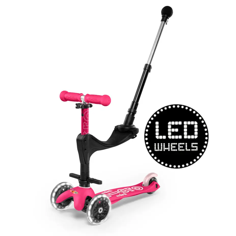 Micro MINI DELUX PLUS 3u1 Dečiji trotinet, LED, Roze