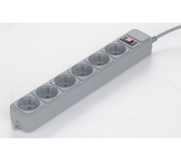 GEMBIRD - Surge Protection Power strip, 6 sockets, 1.8m, 16A Automatic Circuit Breaker, Power Switch, Grey