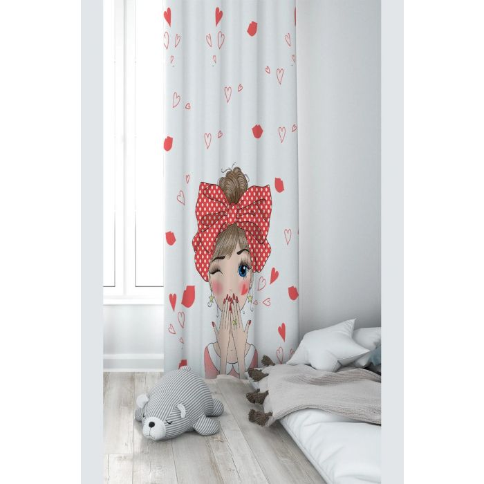 Zavesa za dečiju sobu - Devojčica sa crvenom mašnom PRD18A