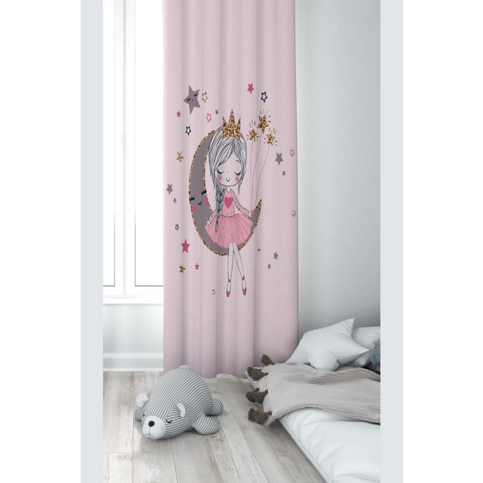 Zavesa za dečiju sobu – Devojčica na mesecu pink PRD274D