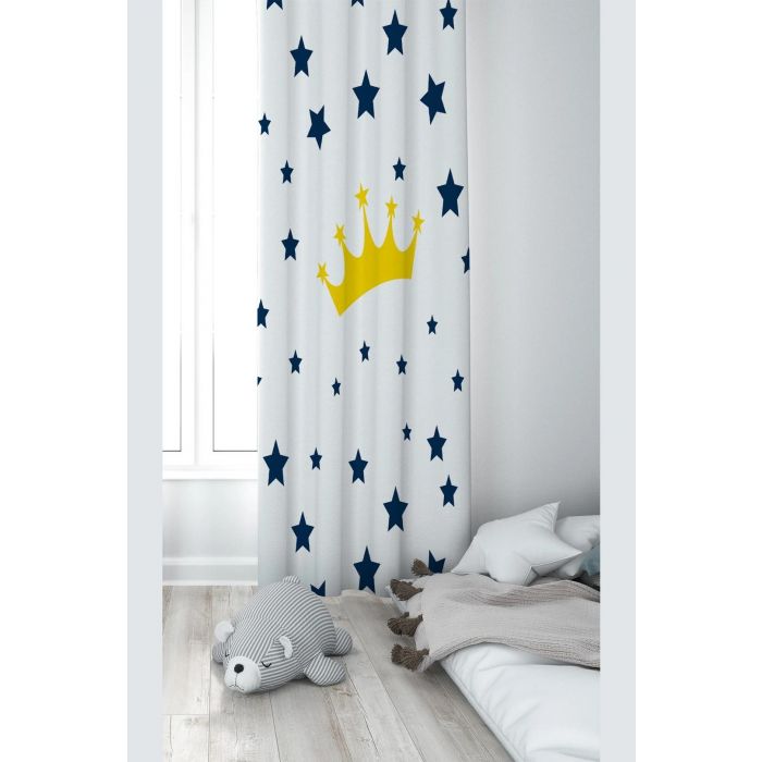 Zavesa za dečiju sobu - Kruna sa teget zvezdicama PRD273D