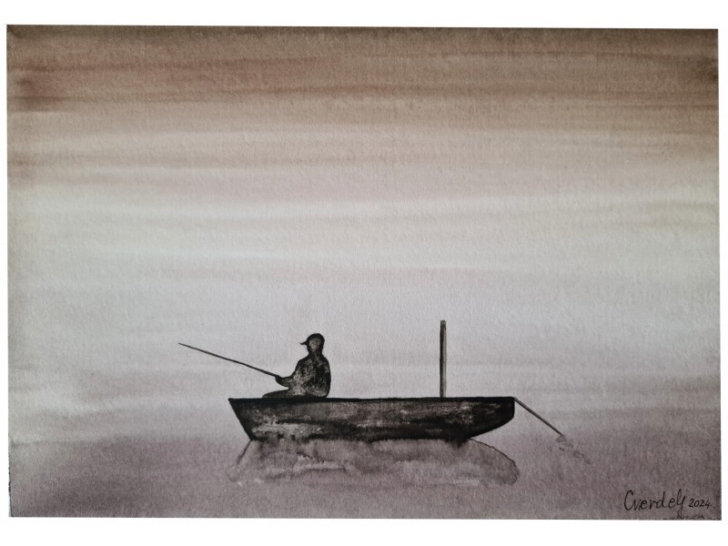Maglovito jutro na reci 2 - akvarel