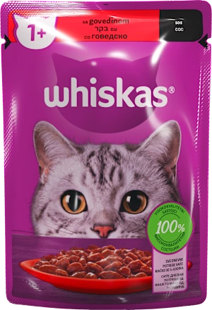 whiskas
Vlažna kompletna hrana za odrasle mačke- goovedina u sosu, 85 g
Hrana za životinje