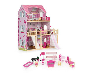 Eco toys drvena kućica za lutke sa terasom i toboganom - 18el ( HM014075 )