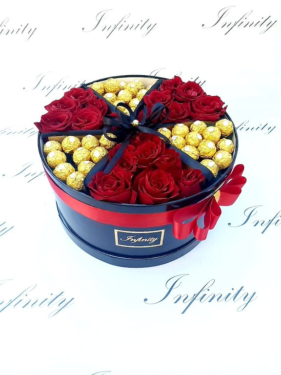 Box Of Flowers 008-CRVENE RUŽE U KUTIJI I FERRERO