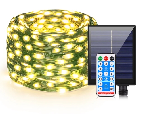 LED lanac, solarno napajanje, za spoljnu i unutrašnju upotrebu, toplo bela, 100 LED, 10 metara
