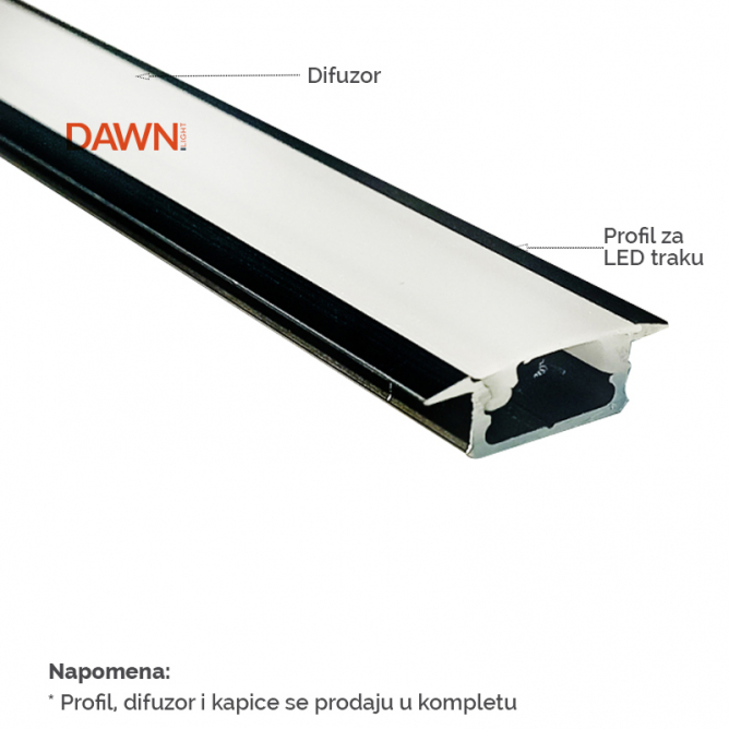 LED PROFIL UGRADNI LL-ALP001-R KOMPLET CRNI 150291