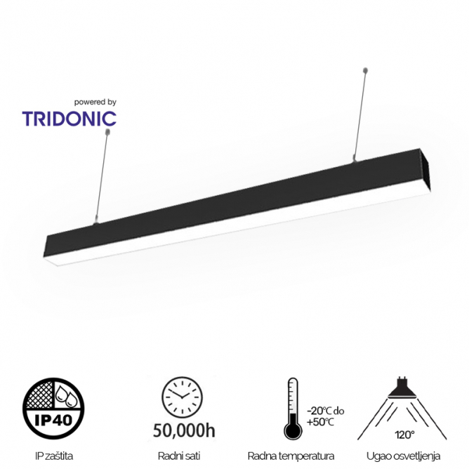 LED SVETILJKA LINEARNA LT-T-020-B 40W 4000K CRNA 1,2MET 350033