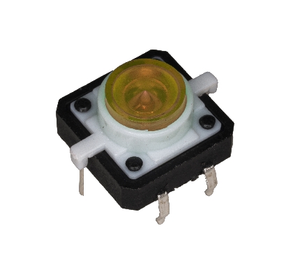 Taster, 12x12x7.3mm, sa LED, žute boje, 12V/50mA, napajanje LED 2.2V/20mA