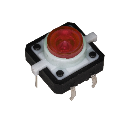Taster, 12x12x7.3mm, sa LED, crvene boje, 12V/50mA, napajanje LED 2.2V/20mA