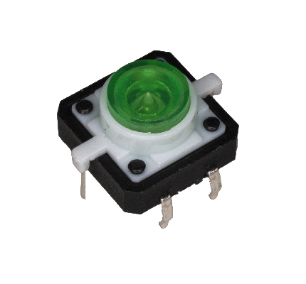 Taster, 12x12x7.3mm, sa LED, zelene boje, 12V/50mA, napajanje LED 2.2V/20mA