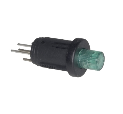 Prekidač-taster, minijaturni, LED zelena, Schurter, ON-OFF, SPST, 50V, 100mA, Fi=8.7mm