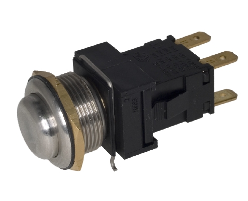 Prekidač-taster, nerđajući čelik, Vandal-proof, IP66, ON-OFF, DPST, 250V AC, 16A, Fi=19.2mm