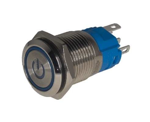 Prekidač, ON/OFF, 16mm, metalni, sa plavom 'angel eye' LED indikacijom, 12VDC, , , , , mm