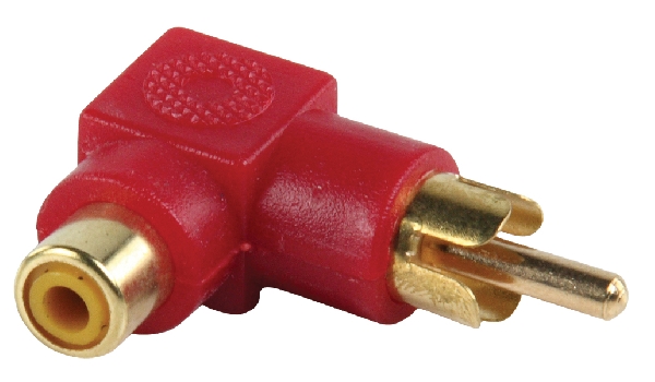 Adapter, ženski RCA (činč) na muški RCA (činč) pod uglom od 90°, crveni