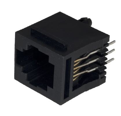 Ženski modularni, RJ12, 6pin, za PCB montažu, pod uglom od 180°