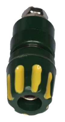 Buksna 4mm, PKI-10, Hirschman, žuto/zelena, 35A/(30VAC/60VDC)