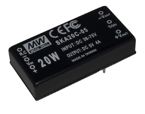 DC/DC-Conv 36-75V:+5V 4000mA 20W, MEAN WELL