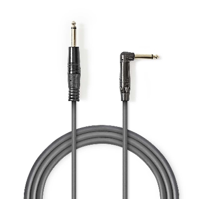 Kabl, audio, nebalansirani, mono 6.3mm muški na mono 6.3mm muški pod uglom od 90°, metalni, 1.5 meta