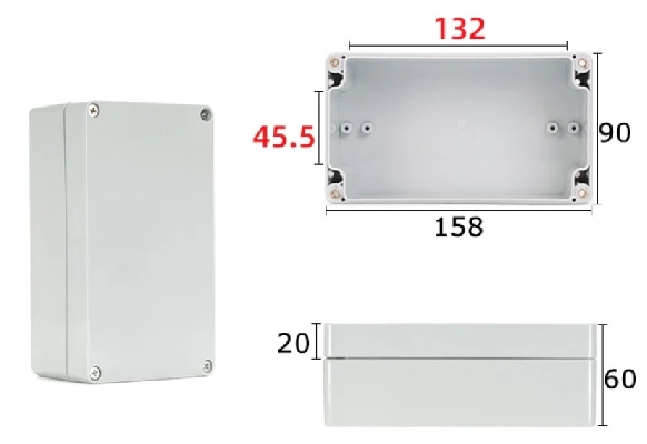 Kutija, ABS, F-tip, vodootporna, IP67, siva, 158x90x60mm