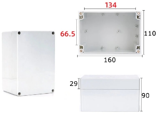 Kutija, ABS, F-tip, vodootporna, IP67, siva, 160x110x90mm