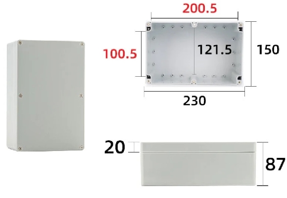 Kutija, ABS, F-tip, vodootporna, IP67, siva, 230x150x87mm