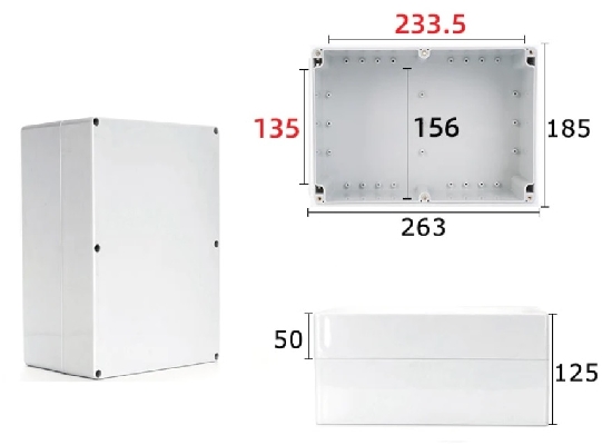 Kutija, ABS, F-tip, vodootporna, IP67, siva, 263x185x125mm