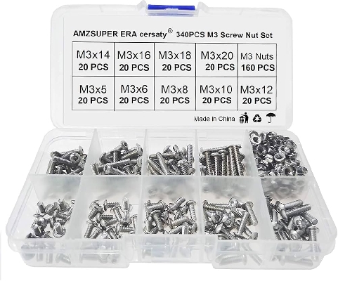 340pcs M3 304 Stainless Steel Hexagon Screws Nuts Box Kit