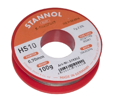 Tinol, sa olovom, 60/40, Stannol, HS10, 2.5% punioc, 0.7mm, 100 grama, Halide activated flux