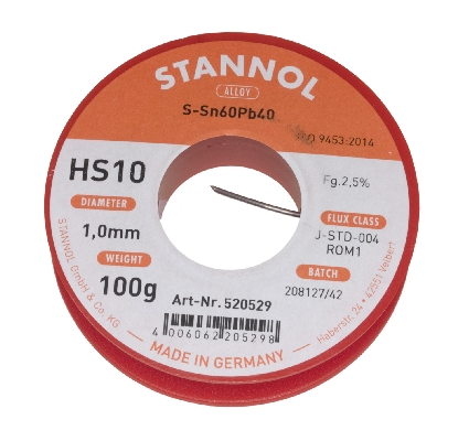 Tinol, sa olovom, 60/40, Stannol, HS10, 2.5% punioc, 1.0mm, 100 grama, Halide activated flux