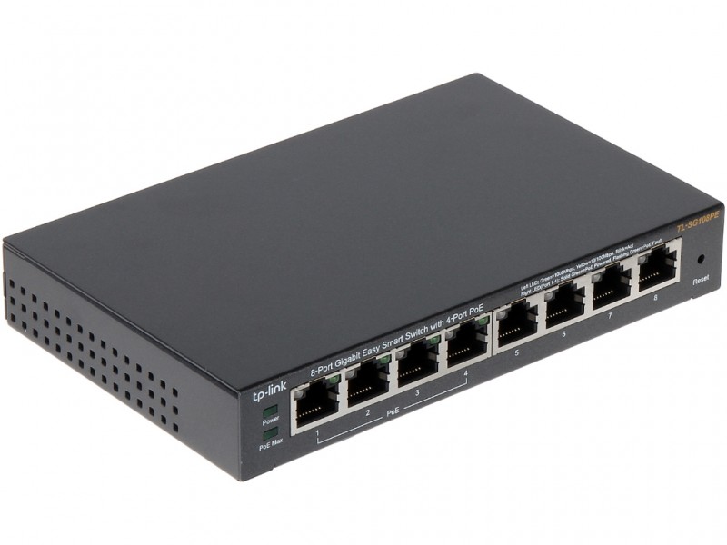 Switch TP-LINK TL-SG108PE Gigabit/8xRJ45/10/100/1000Mbps/eSmart/4x PoE/Desktop metalno kuciste (TL-SG108PE)