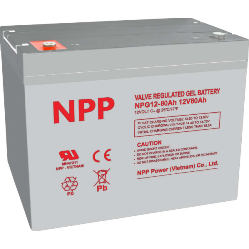 NPP NPG12V-80Ah, GEL BATTERY, C20=80AH, T16, 330x171x214x220, 22,6KG, Light grey