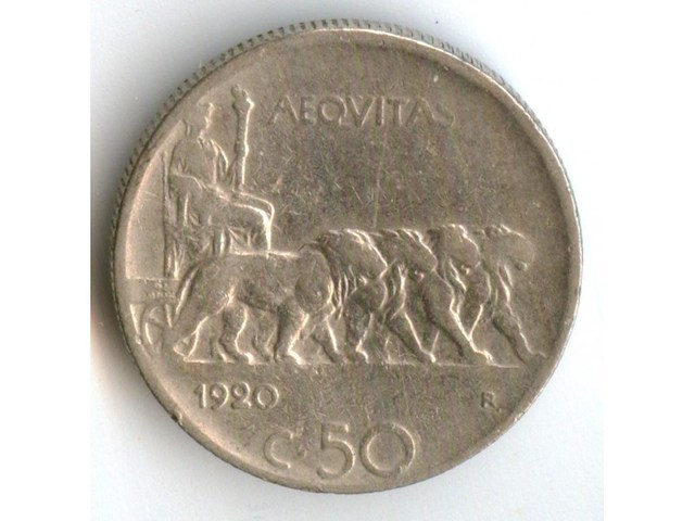 Italija 50 centesimi 1920 nareckan obod