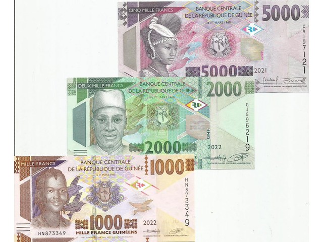 Guinea 1000 - 2000 - 5000 francs 2021/22. UNC