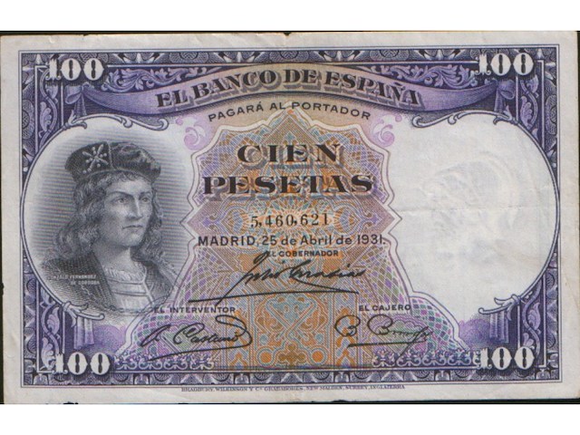 Spain (Španija) 100 Pesetas 1931. VF