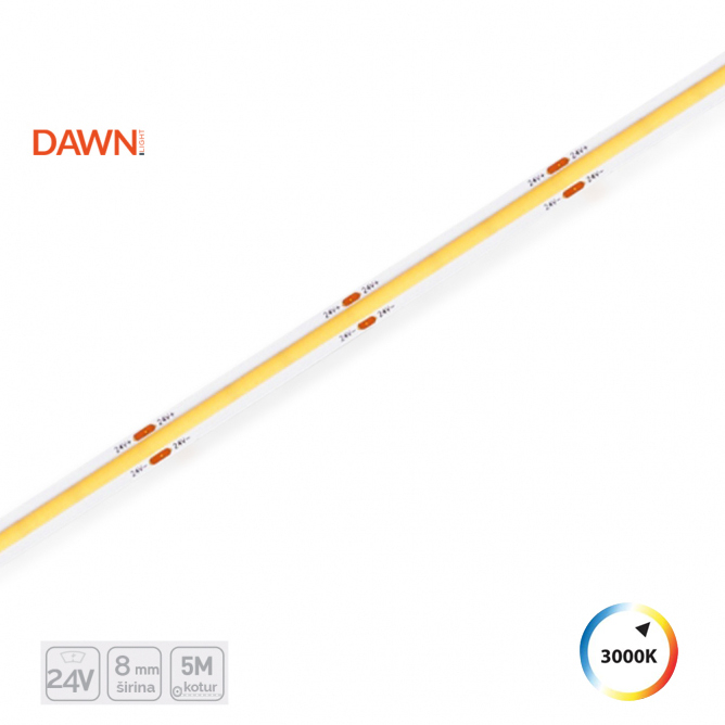 DAWN LED TRAKA 24V 4.8W/m 3000K IP20 (HL COB WW,5met, 8mm)