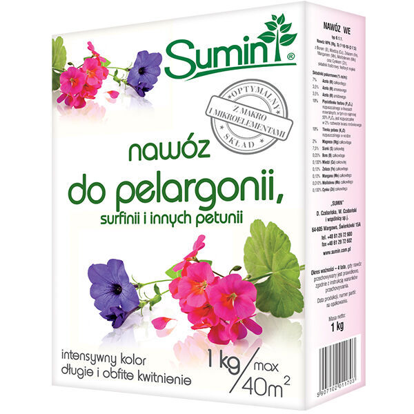 Novo Sumin Nawóz Do Pelargonii, Sufrinii I Innych Petunii 1kg Optymal kompleksno đubrivo