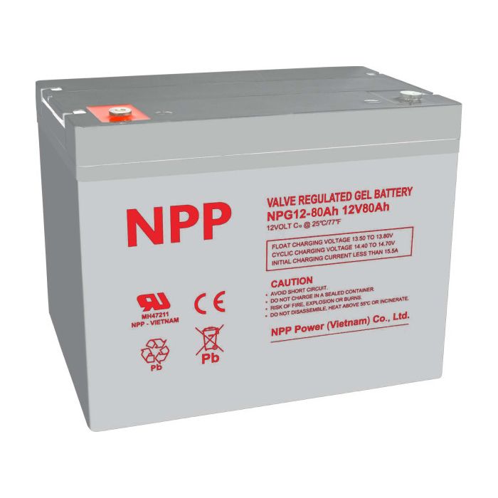 NPP NPG12V-80Ah, GEL BATTERY, C20=80AH, T16, 330x171x214x220, 22,6KG, Light grey